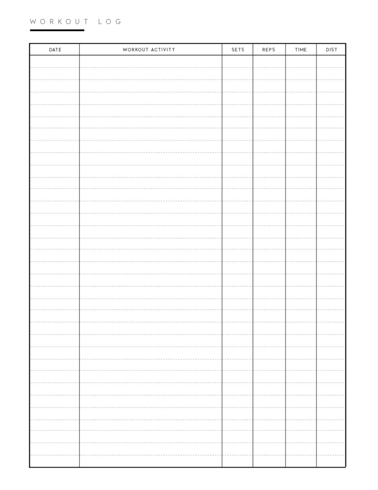 Printable Simple Workout Log Template - World of Printables