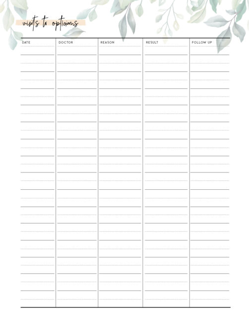 Printable Visits To Opticians Tracker - World of Printables