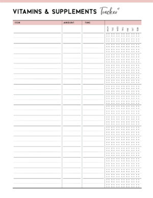 Printable Vitamins and Supplements Tracker Template - World of Printables
