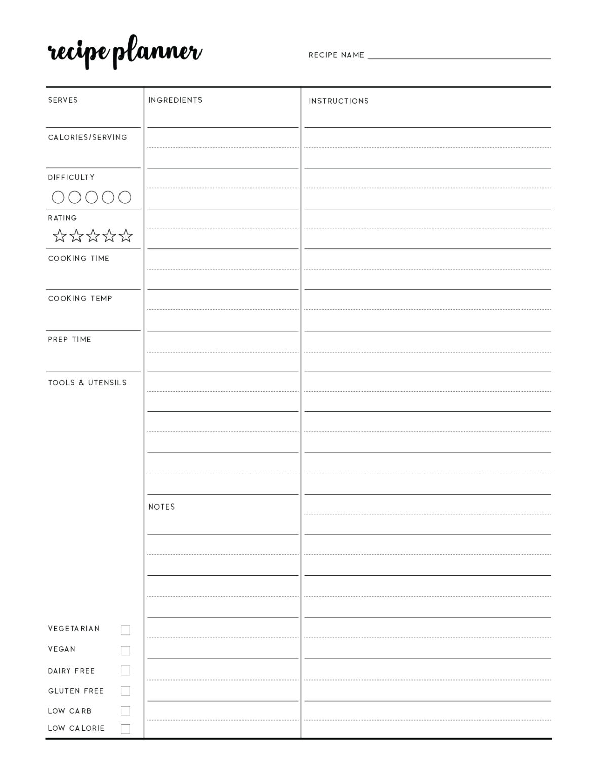 Free Printable Recipe Templates - World of Printables