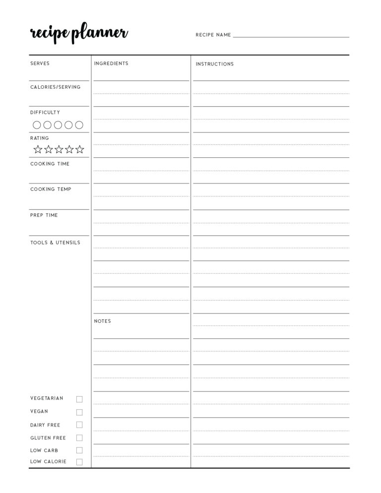 Free Printable Recipe Templates - World of Printables