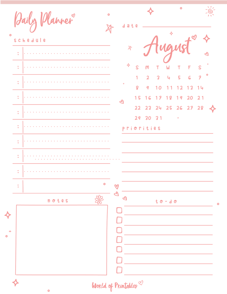 Free Cute August Calendar & Planner Set
