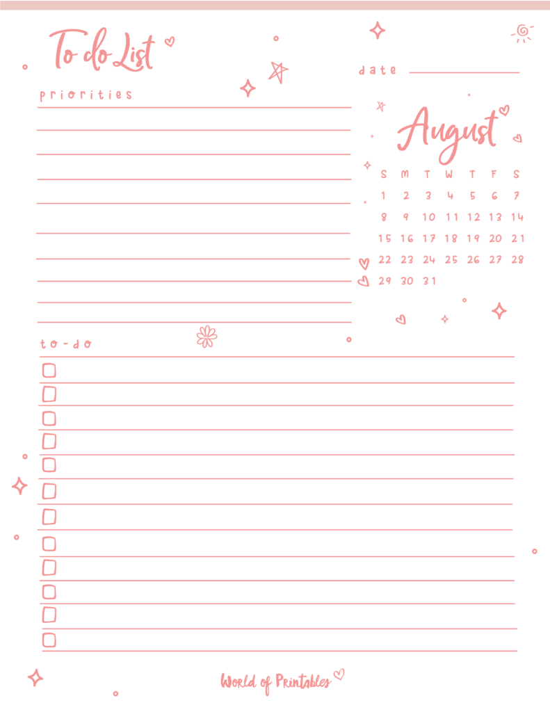 Free Cute August Calendar & Planner Set