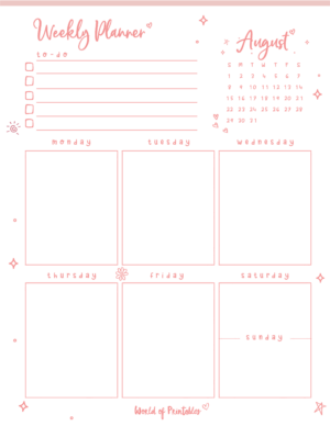 Free Cute August Calendar & Planner Set