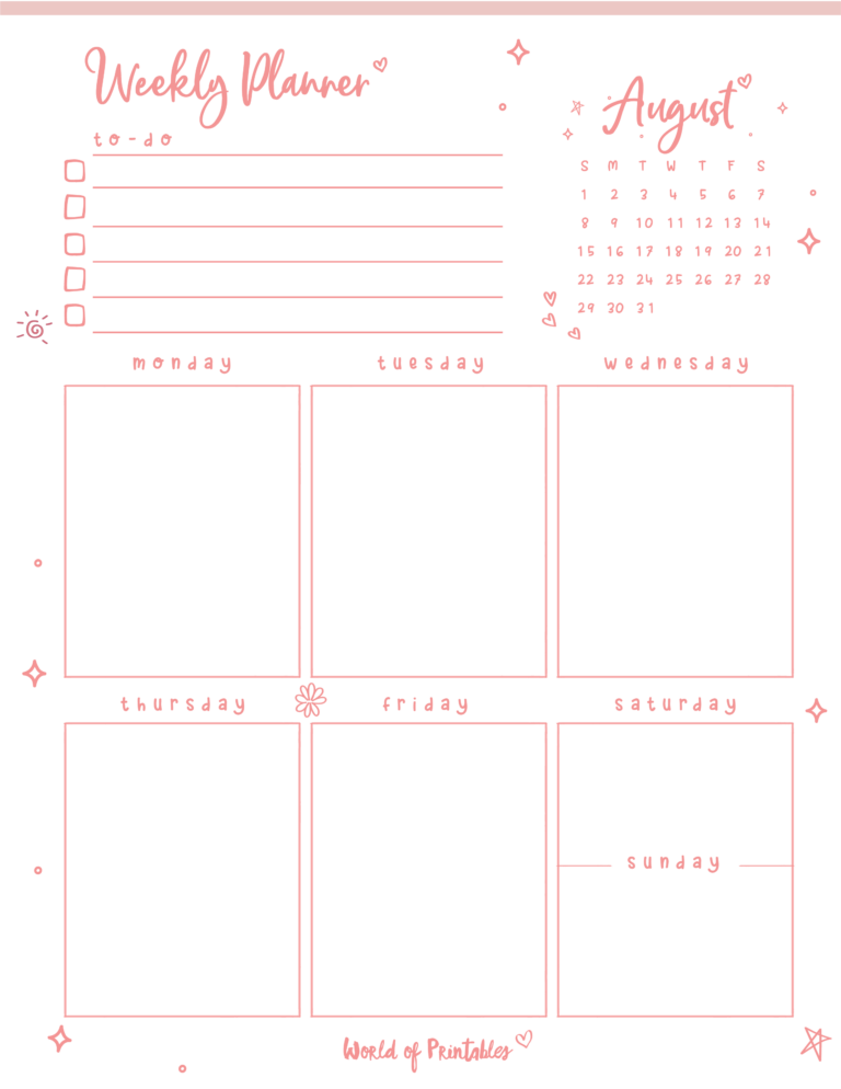 Free Cute August Calendar & Planner Set