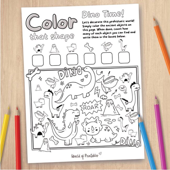 Free Printable I Spy Dinosaur Coloring Page Game - World of Printables