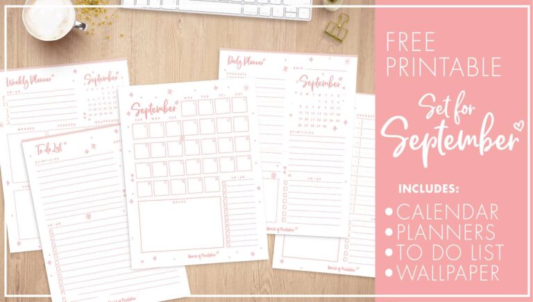 Free Cute September Calendar & Planner Printable Set - World of Printables