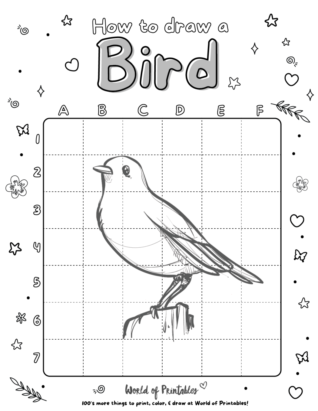 How To Draw A Bird | Easy Step By Step Printable Activities for Kids ...