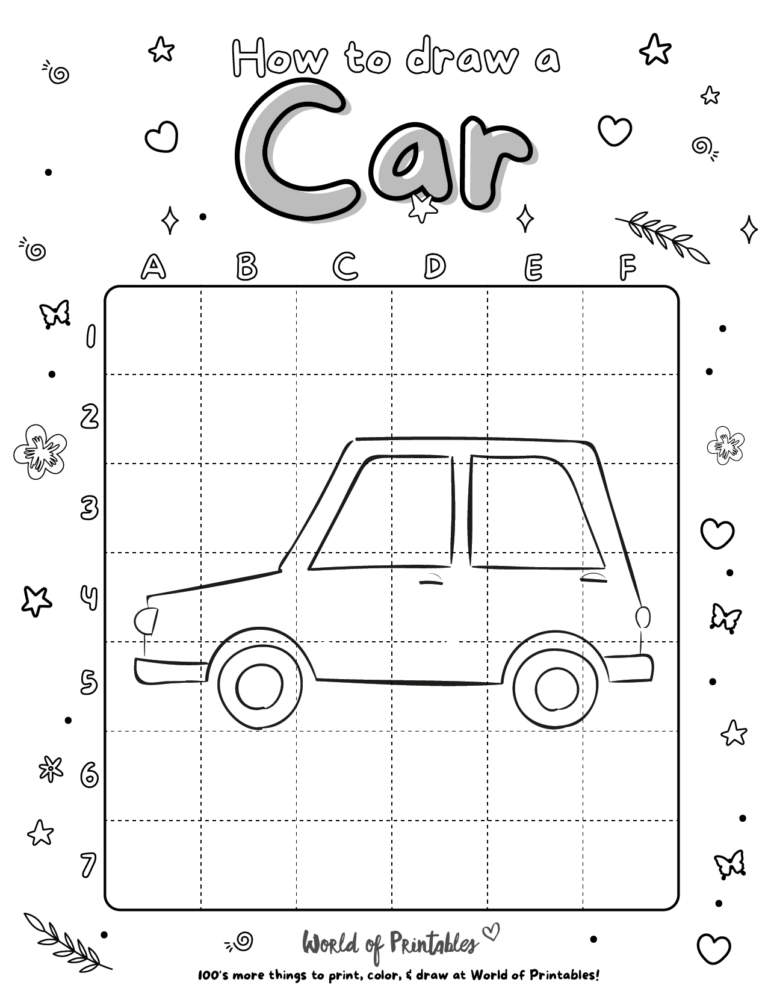 How To Draw A Car | Easy Step By Step Printable Activities for Adults ...