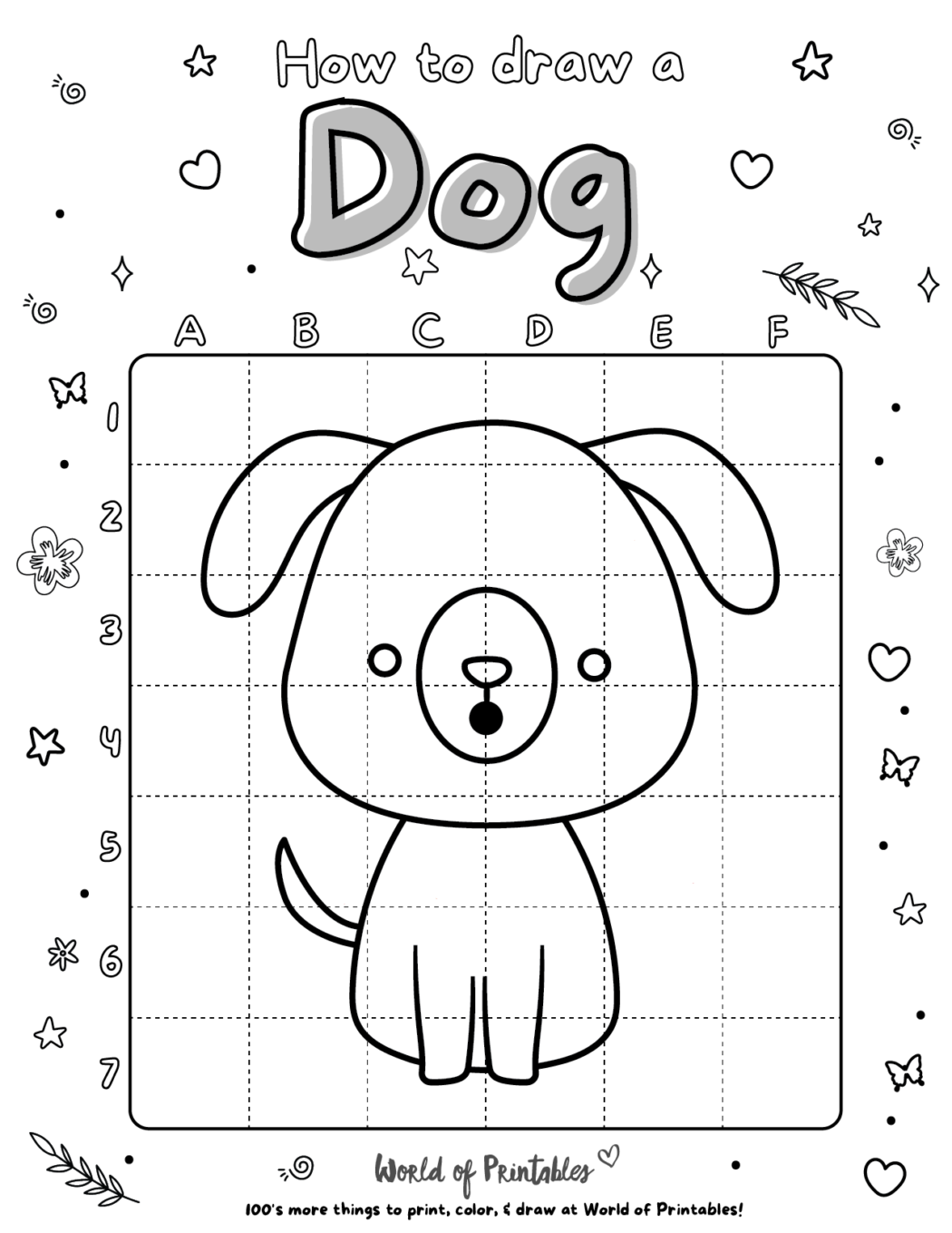 How To Draw A Dog | Easy Step By Step Printable Activities - World of ...