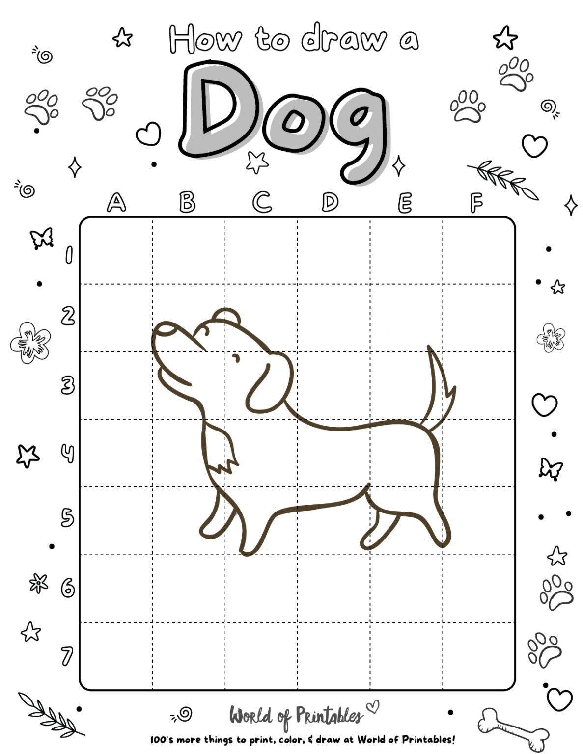 How To Draw A Dog | Easy Step By Step Printable Activities - World of ...