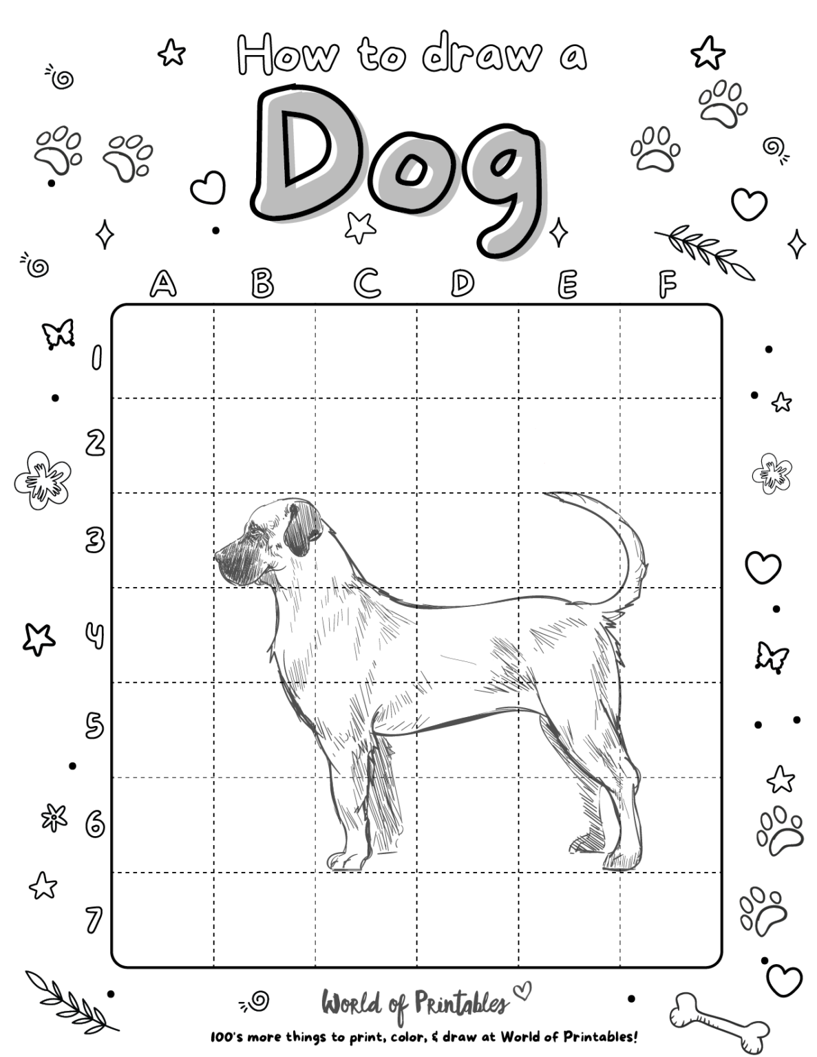 How To Draw A Dog | Easy Step By Step Printable Activities - World of ...