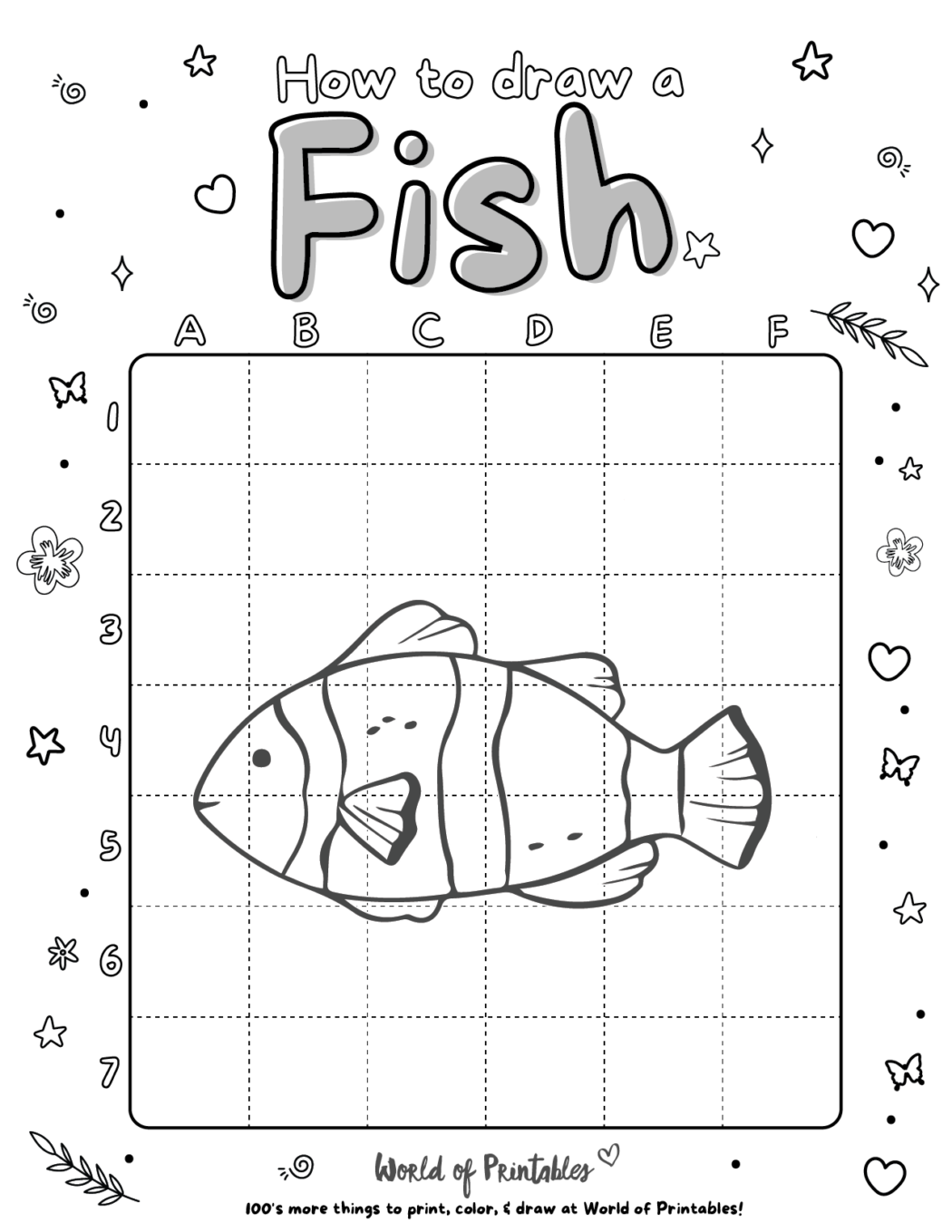 How To Draw A Fish | Easy Step By Step Printable Activities for Adults ...