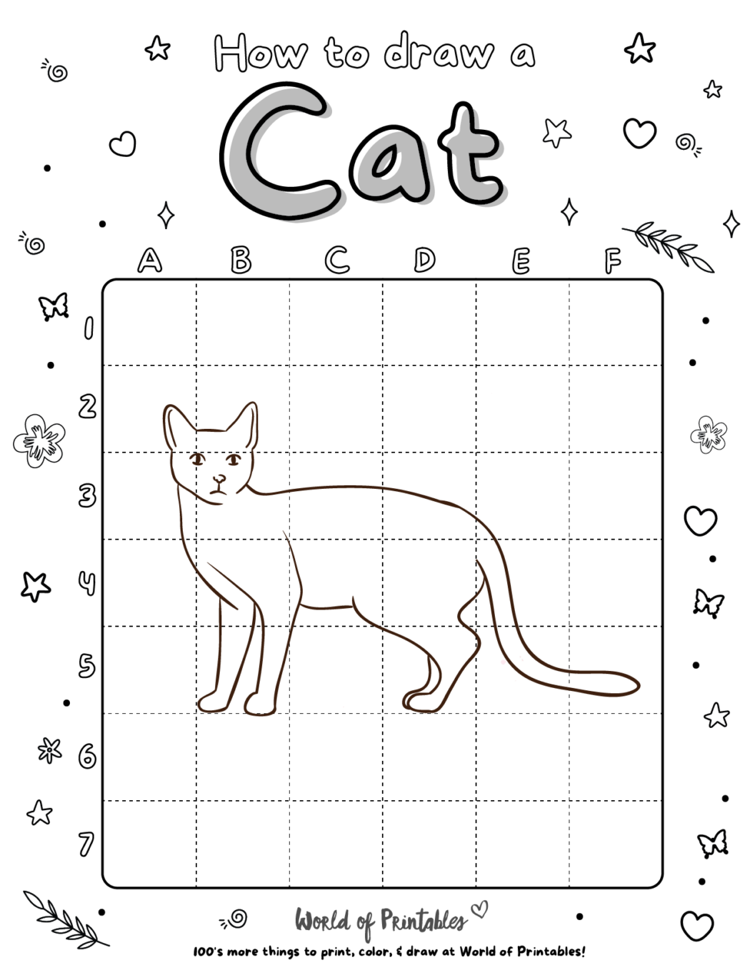 How To Draw A Cat | Easy Step By Step Printable Activities - World of ...