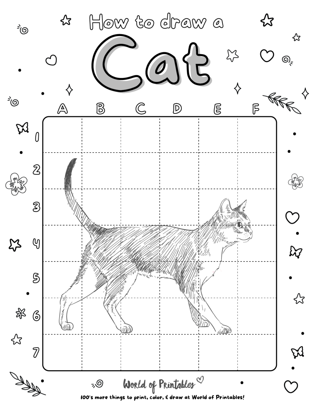 How To Draw A Cat | Easy Step By Step Printable Activities - World of ...