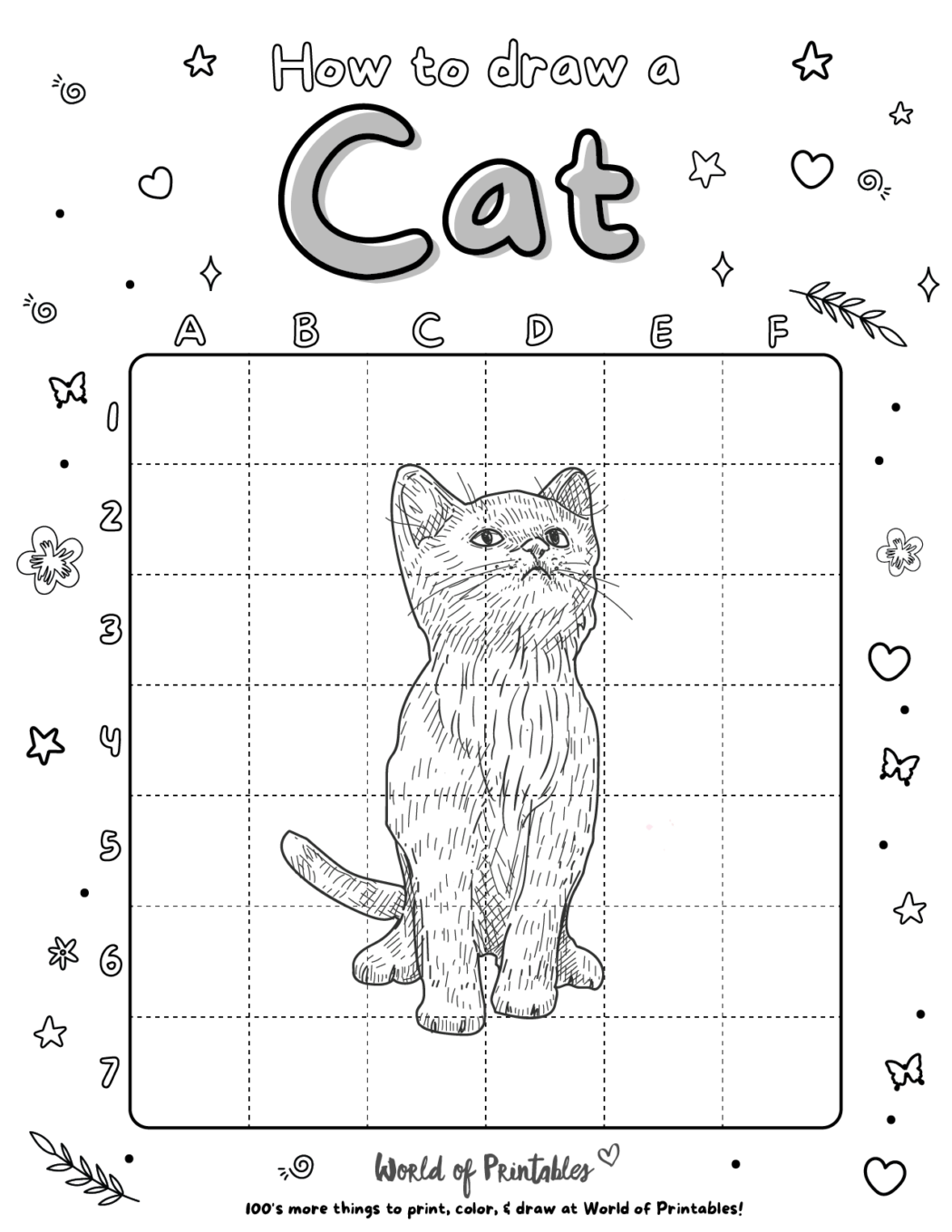 How To Draw A Cat | Easy Step By Step Printable Activities - World of ...
