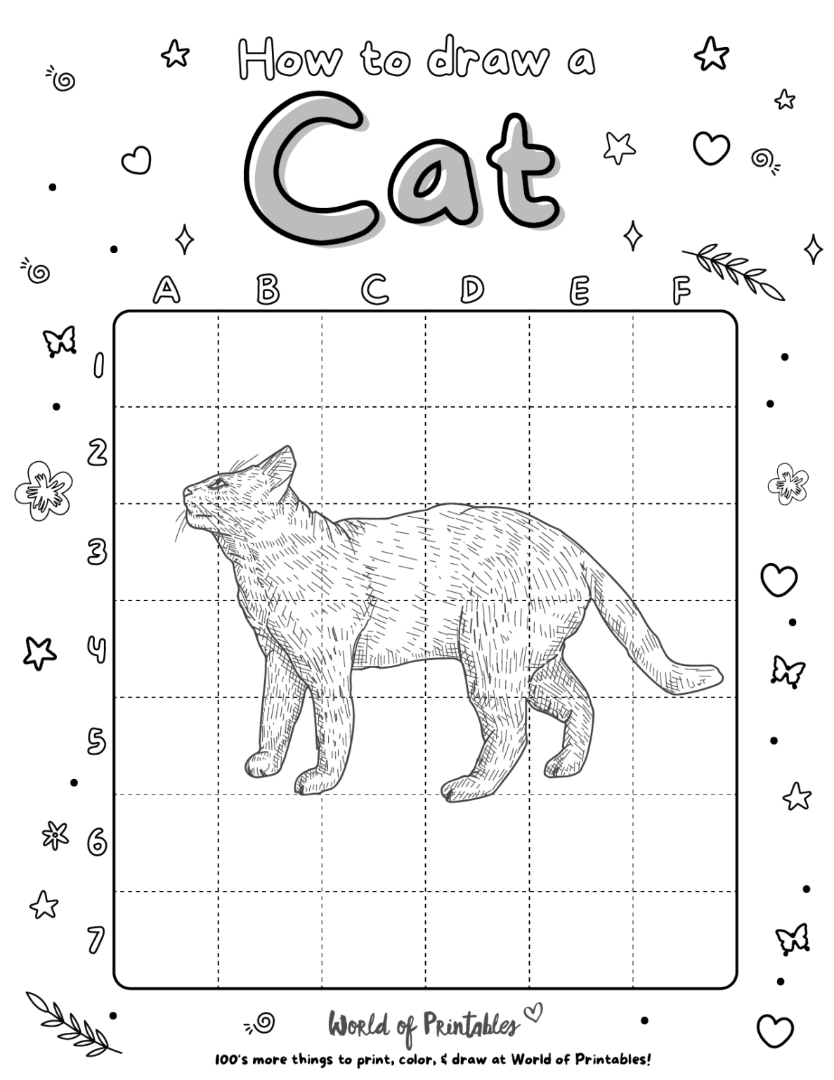How To Draw A Cat | Easy Step By Step Printable Activities - World of ...