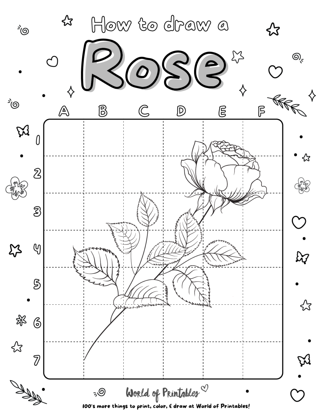 How To Draw A Rose | Easy Step By Step Printable Activities - World of ...