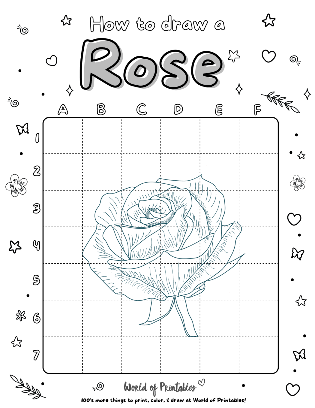 How To Draw A Rose | Easy Step By Step Printable Activities - World of ...