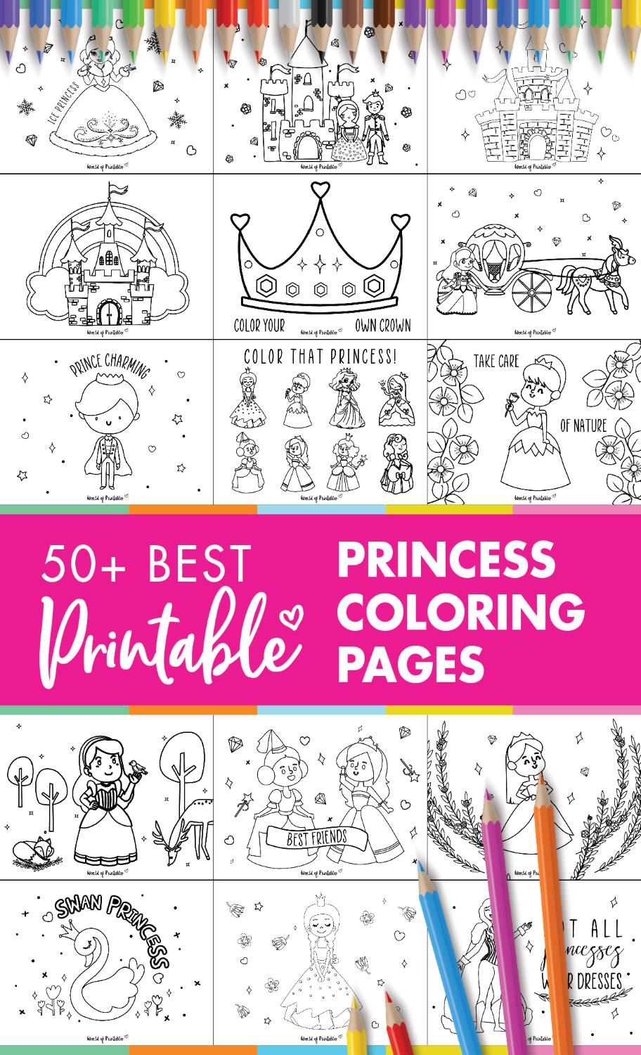50+ Best Princess Coloring Pages | Free Printables For Kids - World of ...