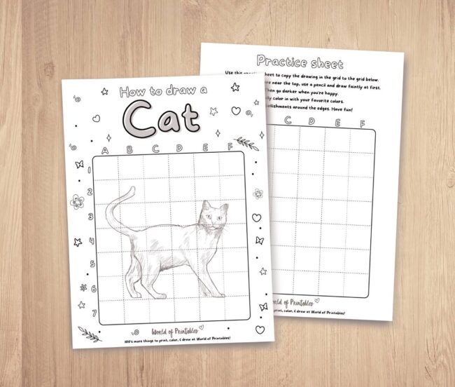 How To Draw A Cat | Easy Step By Step Printable Activities - World of ...