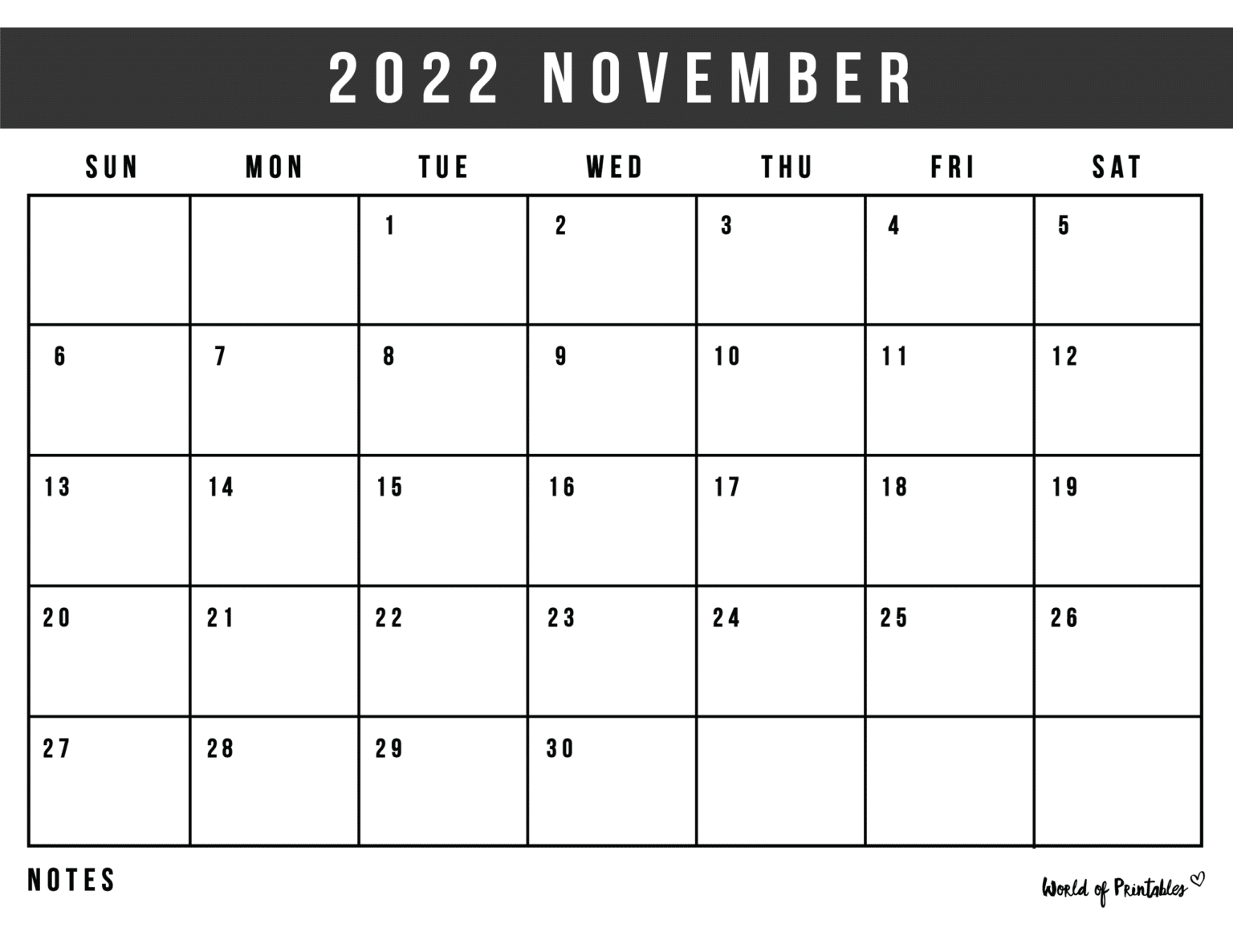 Free Printable November 2022 Calendars - World of Printables