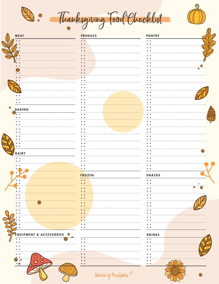 Thanksgiving Food Checklist - Food List & Printables - World of Printables