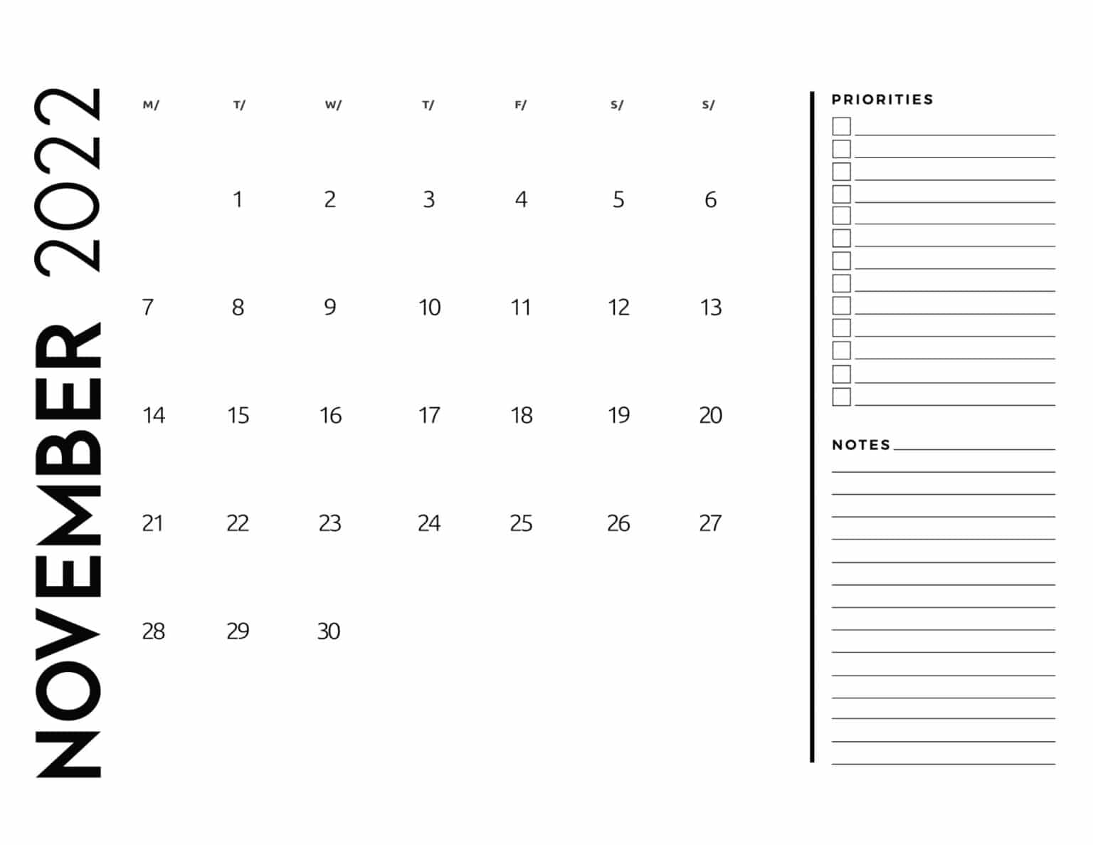 Free Printable November 2022 Calendars - World of Printables