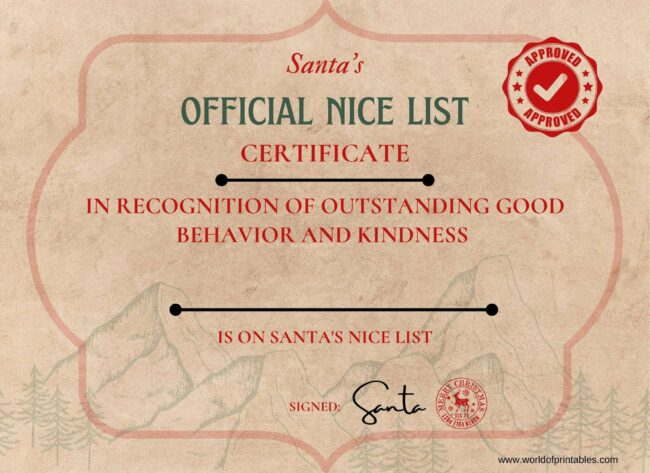 Christmas Nice List Certificate From Santa - Free Printable To Personalize