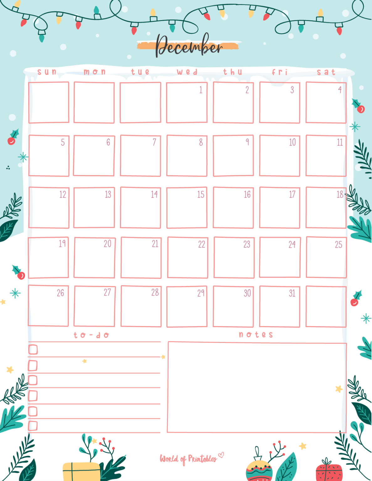 Free Cute December Calendar & Planner Printable Set - World of Printables