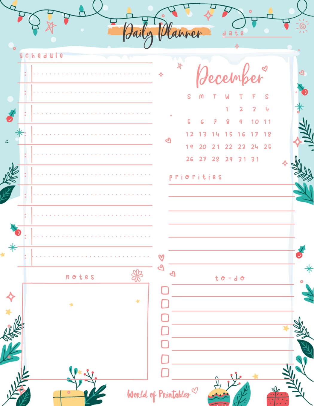 Free Cute December Calendar & Planner Printable Set - World of Printables