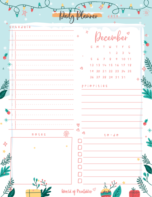 Free Cute December Calendar & Planner Printable Set - World of Printables