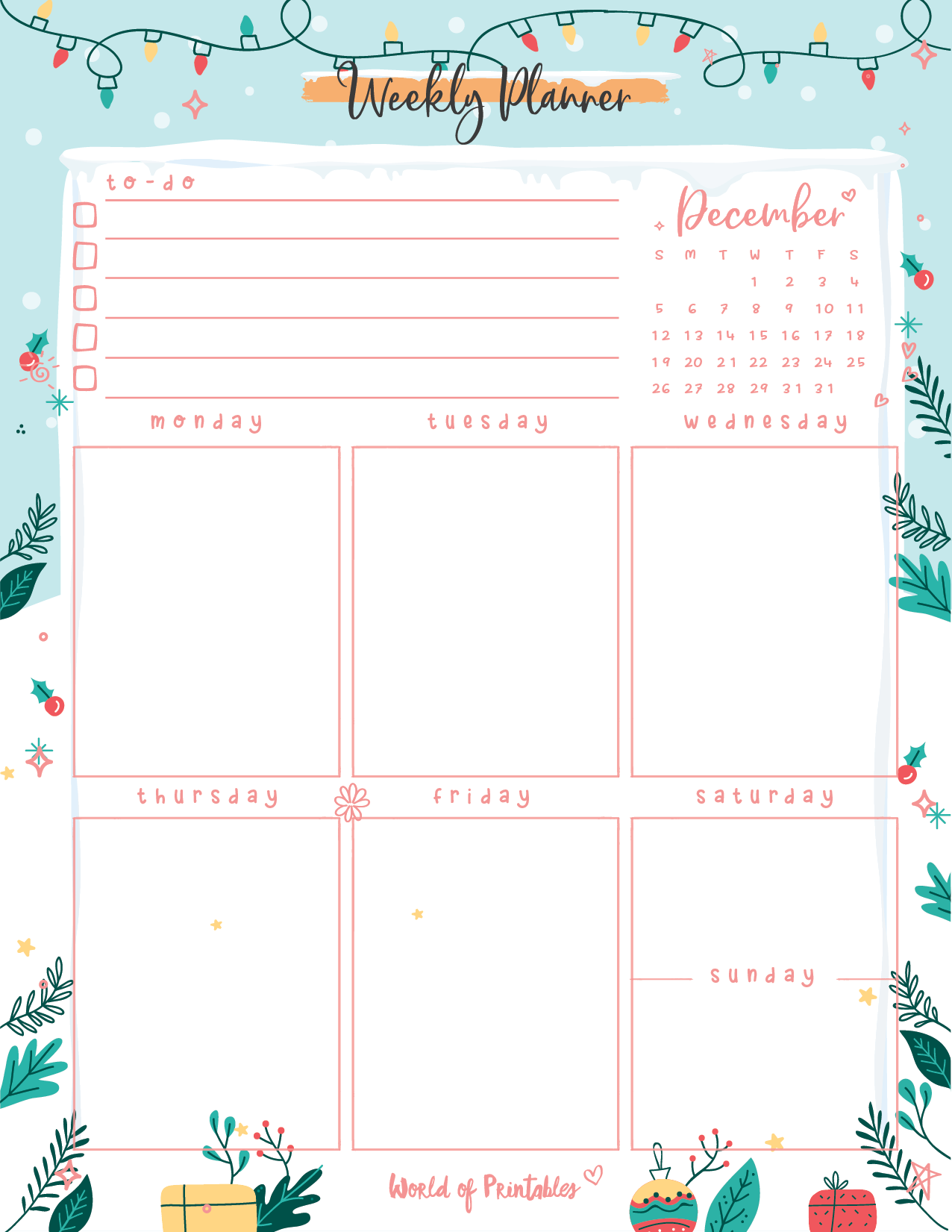 Free Cute December Calendar & Planner Printable Set - World of Printables