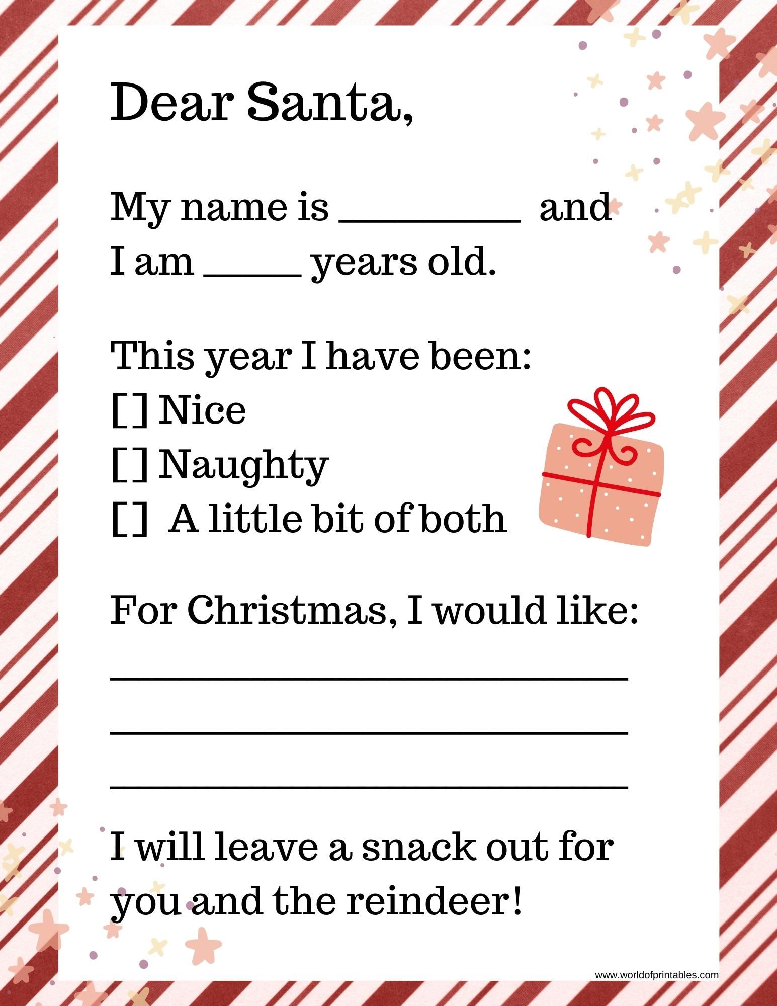 Letter To Santa Template For Preschoolers