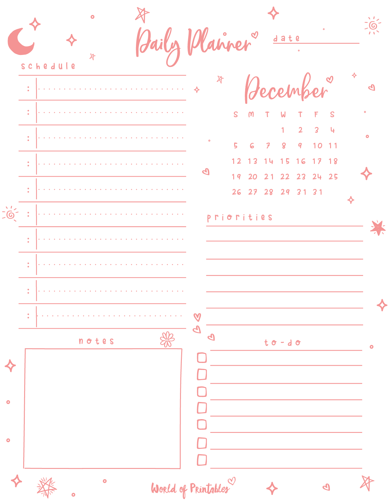 Free Cute December Calendar & Planner Printable Set - World of Printables