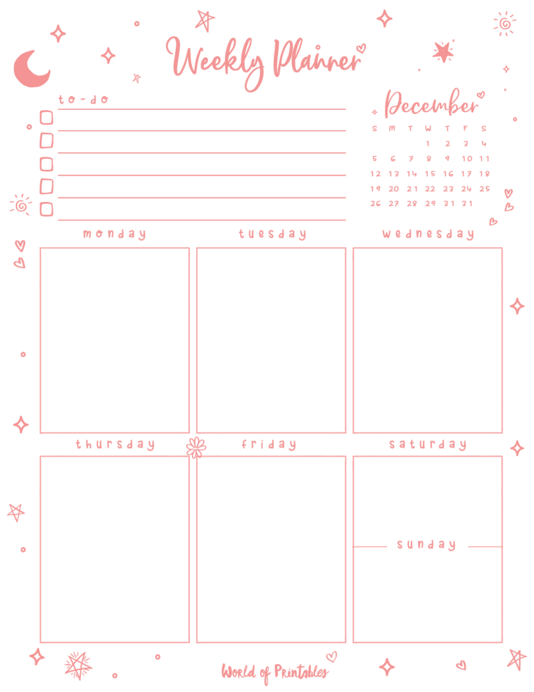 Free Cute December Calendar & Planner Printable Set - World of Printables