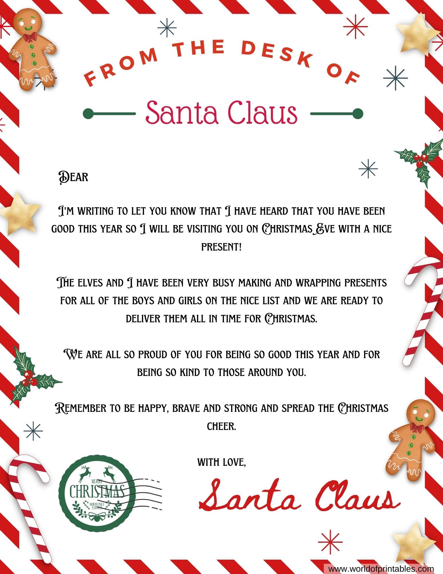 Free Printable Downloadable Letter From Santa Template Printable Form 