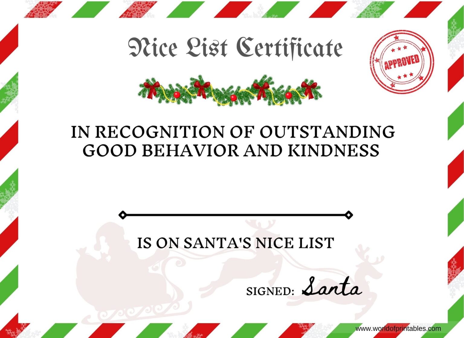 Christmas Nice List Certificate From Santa - Free Printable To Personalize