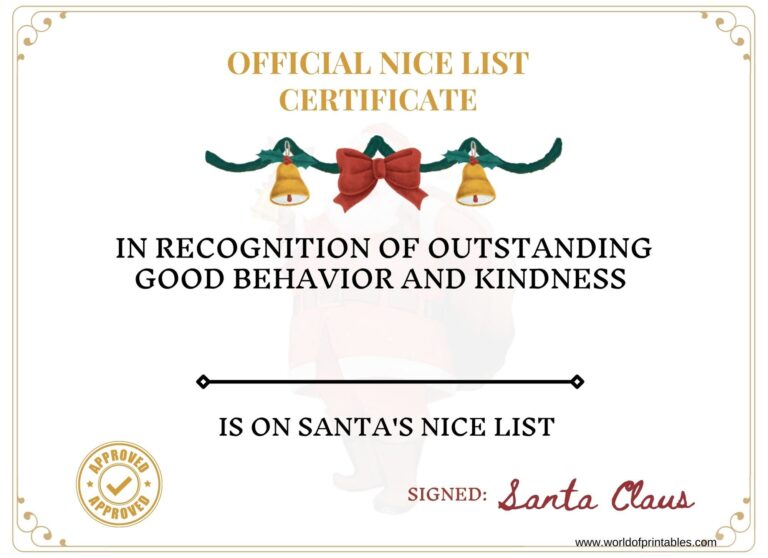 Christmas Nice List Certificate From Santa - Free Printable To Personalize