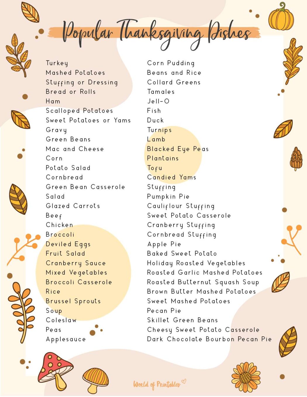 Thanksgiving Food Checklist - Food List & Printables - World of Printables