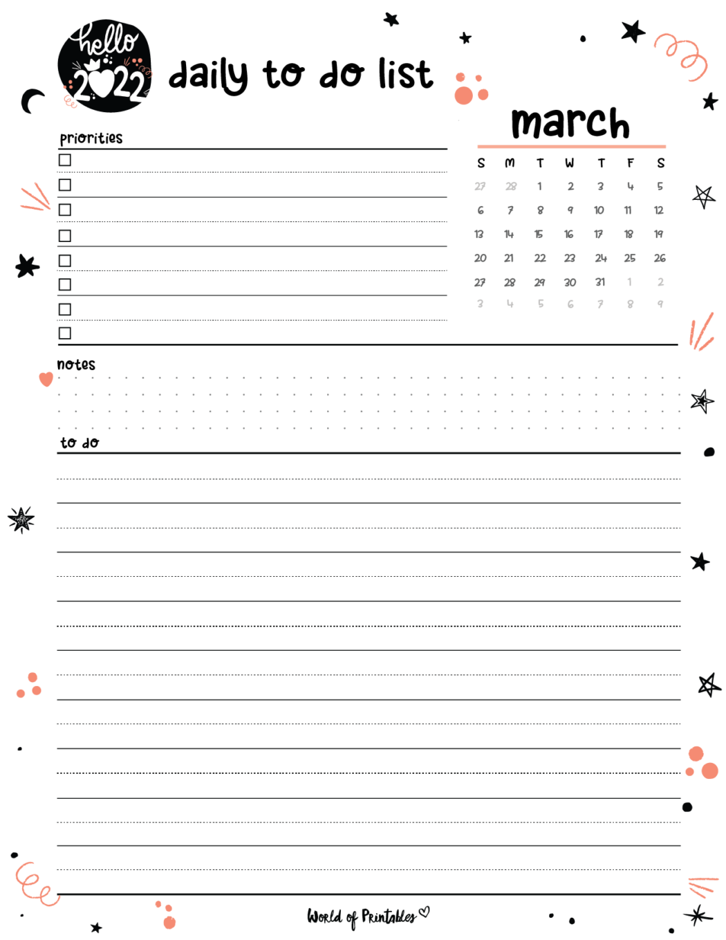 Free Cute March Calendar & Planner Printable Set - World of Printables