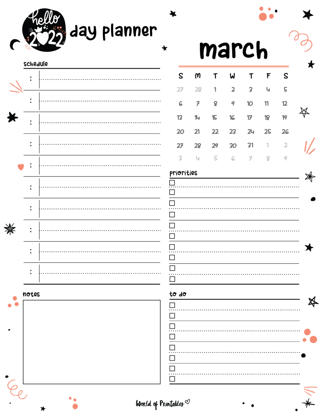 Free Cute March Calendar & Planner Printable Set - World of Printables