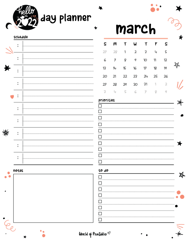 Free Cute March Calendar & Planner Printable Set - World of Printables