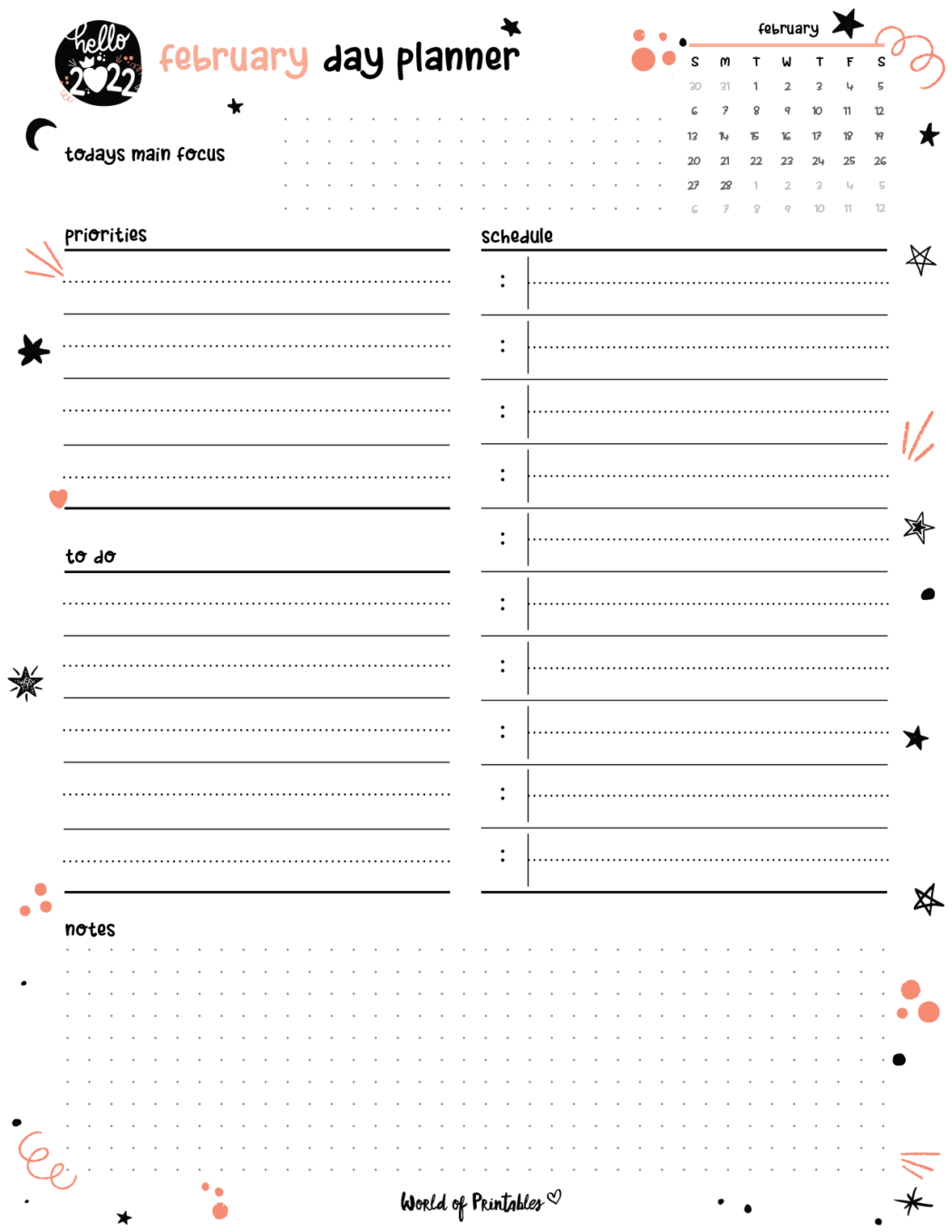 Free Cute February Calendar & Planner Printable Set - World of Printables