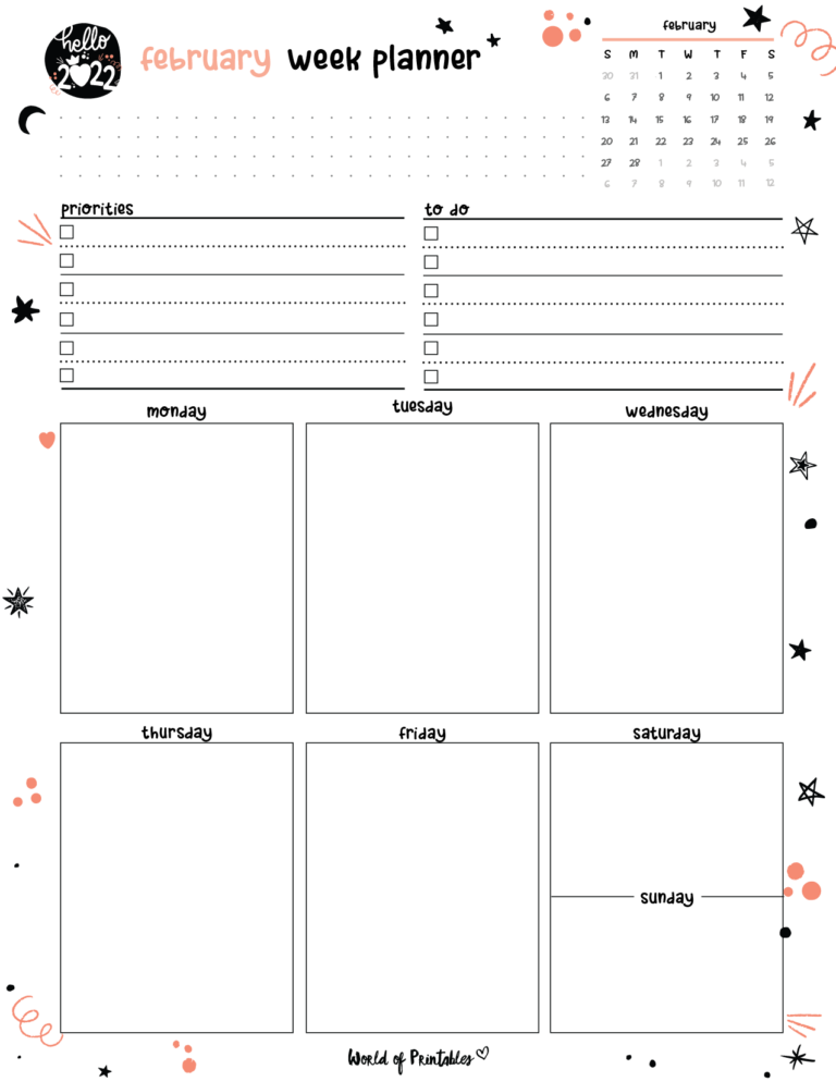 Free Cute February Calendar & Planner Printable Set - World of Printables