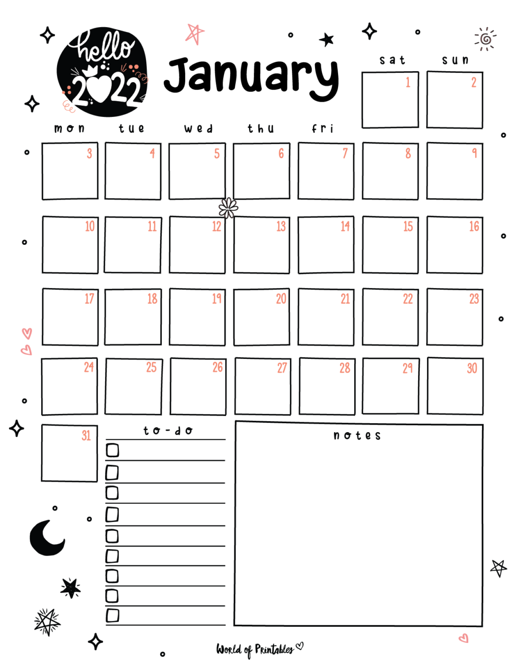 Free Cute January Calendar & Planner Printable Set - World of Printables