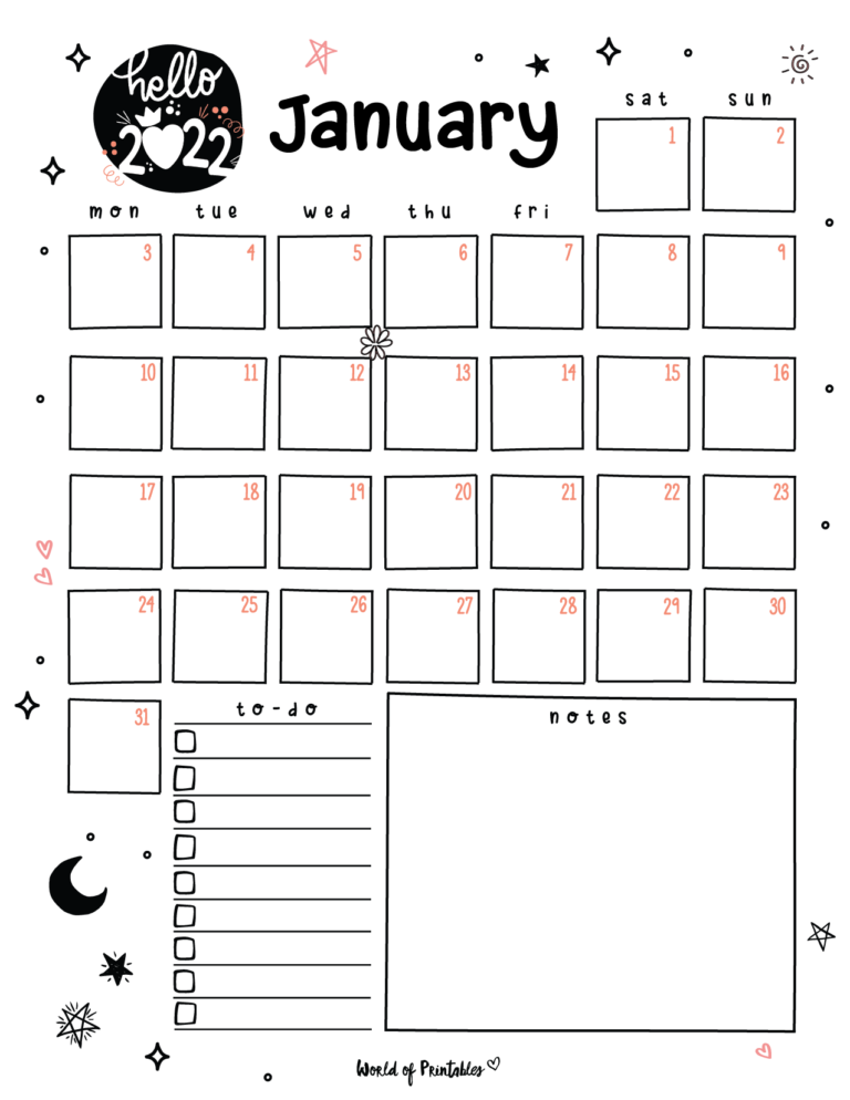 Free Cute January Calendar & Planner Printable Set - World of Printables