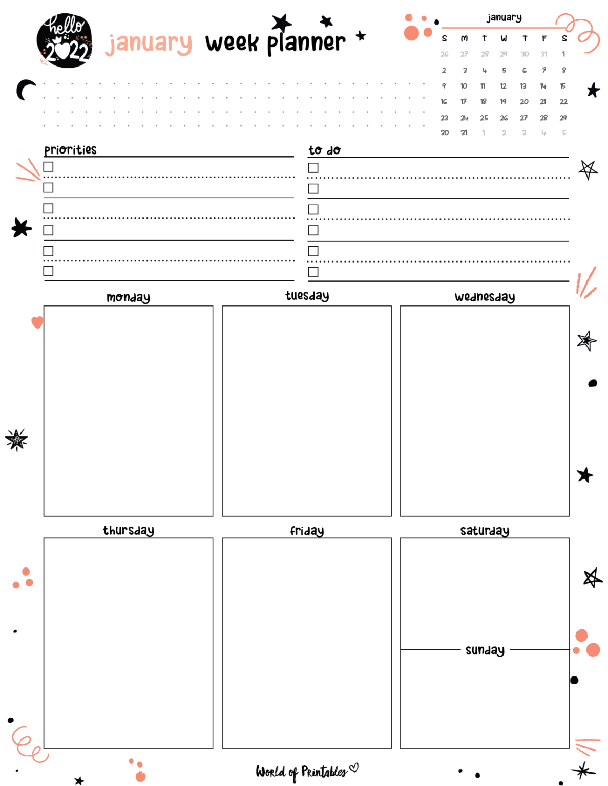 Free Cute January Calendar & Planner Printable Set - World of Printables