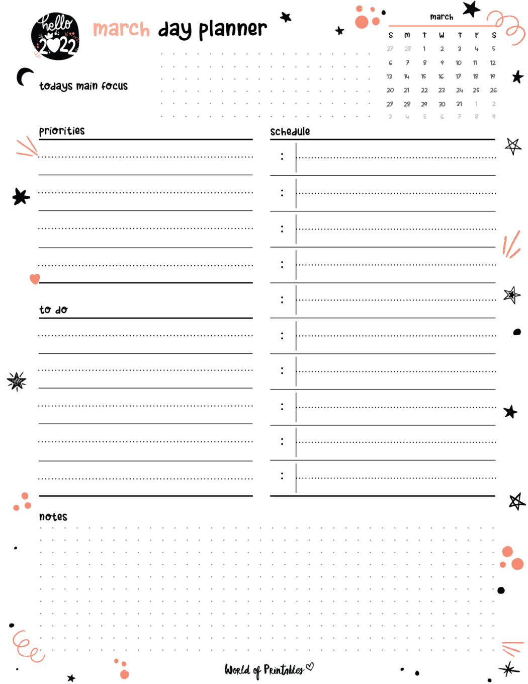 Free Cute March Calendar & Planner Printable Set - World of Printables