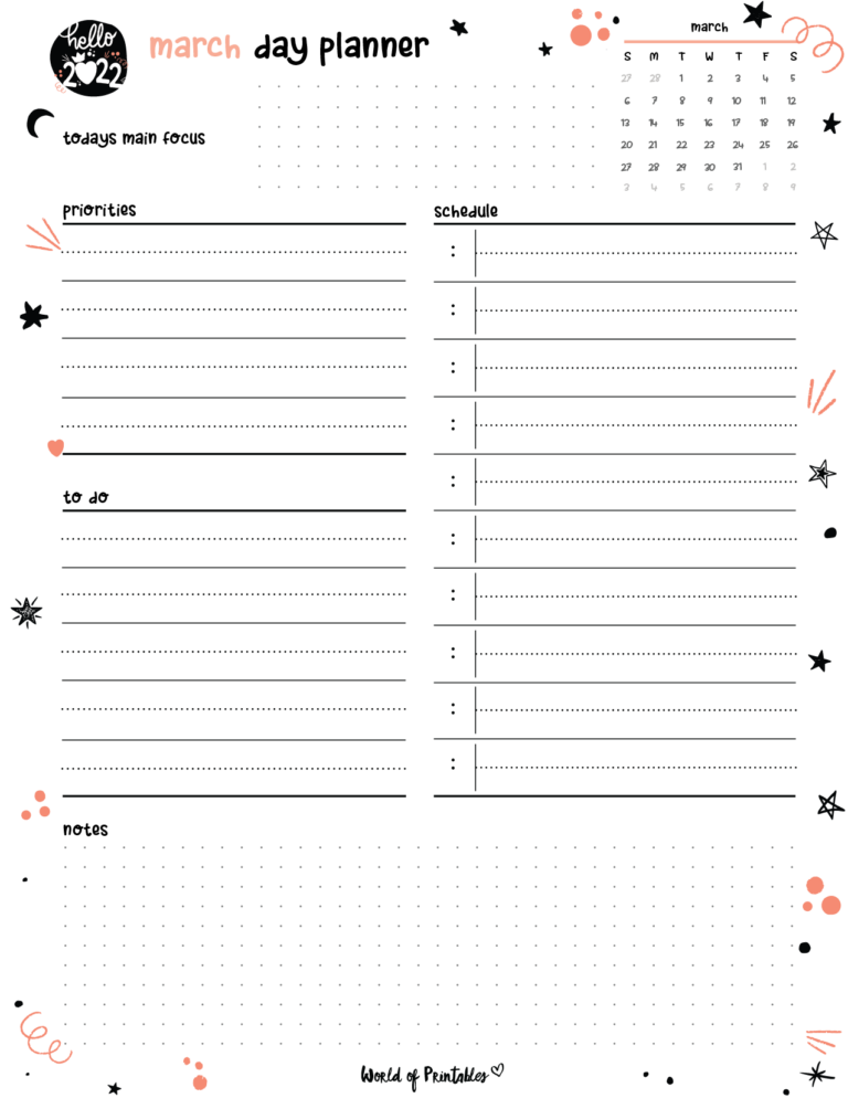 Free Cute March Calendar & Planner Printable Set - World of Printables
